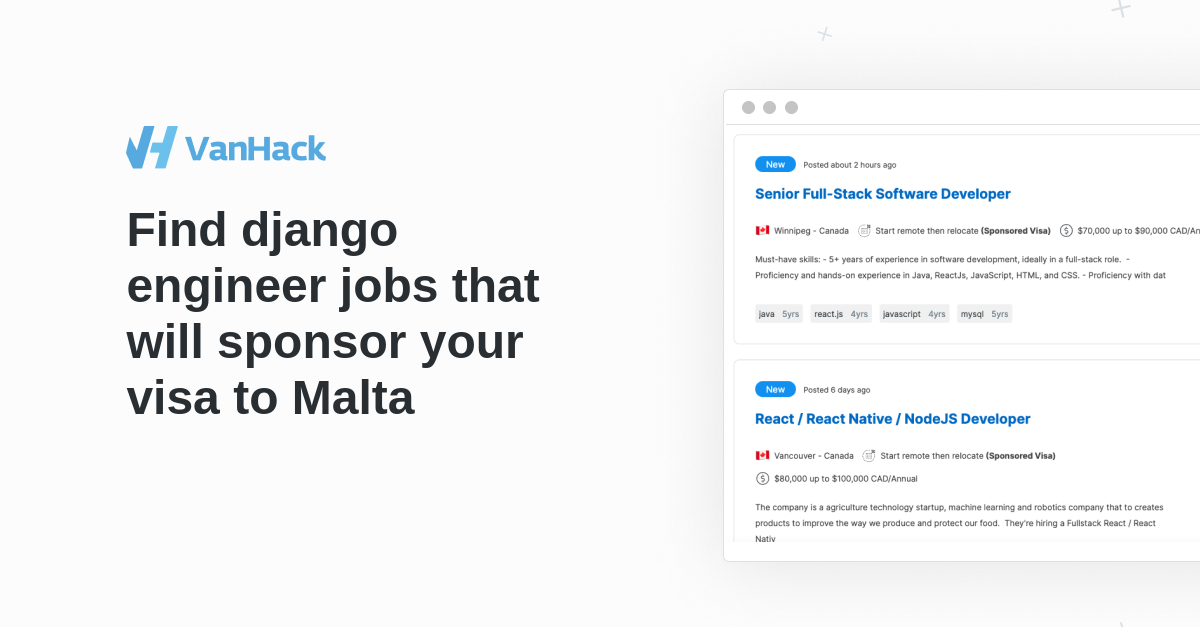 Django engineer jobs in Malta - VanHack